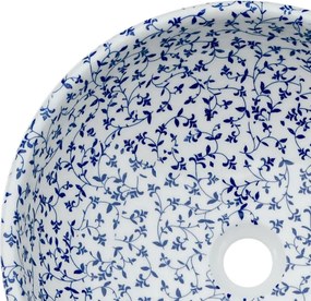 Umyvadlo na desku bílé a modré kulaté Φ 41 x 14 cm keramika 155050