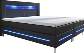 Juskys Postel boxspring Norfolk s potahem z umělé kůže Barva: černá, Velikost: 140 × 200 cm