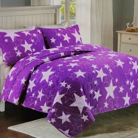 Přehoz na postel fialový - hvězdy