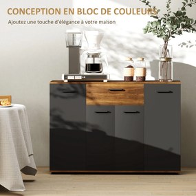 HOMCOM Hnědý a Černý Kufenický Úložný Kabinet s 4 Skříňkami, Zásuvkami a Nastavitelnými Policemi, Rozměry 120 x 35 x 85 cm