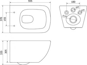 Mexen Timo, závěsná WC mísa 555x370x335 mm, Rimless Tornádo, bílá lesklá, 3365XX00T