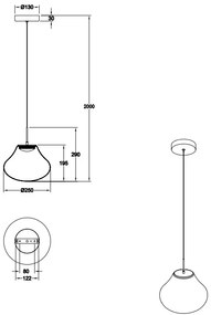 Fabas 3774-40-241 Deva, závěsné svítidlo z čirého skla, 1x14W LED  2700/3000/4000K krokové stmívání, prům. 25cm