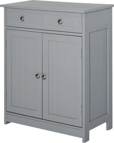 kleankin Úložný kabinet, Koupelnový kabinet, Skříň se 2 dveřmi a 2 zásuvkami - 60 x 30 x 75 cm - Šedá