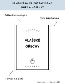 VLAŠSKÉ OŘECHY – průhledná samolepka na dózu, tučné písmo, 6 x 8 cm | DomaLEP