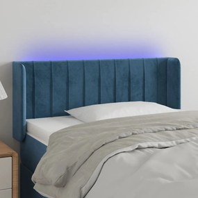 Čelo postele s LED tmavě modré 103 x 16 x 78/88 cm samet 3123520
