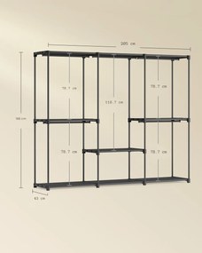 Otevřený šatník s policemi DRESSIO, 205x43x166 cm, černá SongmicsHome
