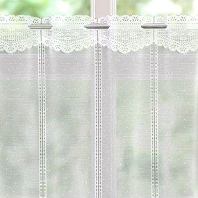Forbyt žakarová vitrážová záclona 606788 puntíky a květinky, s bordurou, bílá, výška 40cm (v metráži)