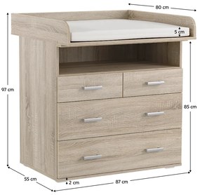 Komoda s přebalovacím pultem, dub sonoma, REA MICKEY NEW