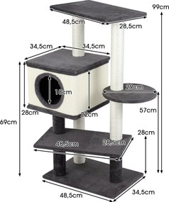 Costway Škrabadlo pro kočky 99 cm s prkénkem na škrábání pro kočky Sisalové