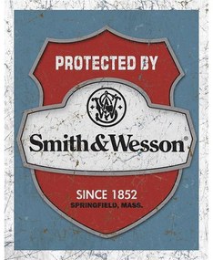Plechová cedule Smith &amp; Wesson - Protected 40 cm x  32 cm