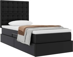Postel s úložným prostorem s čelo Černá 90 x 190 cm Umělá kůže 3371645