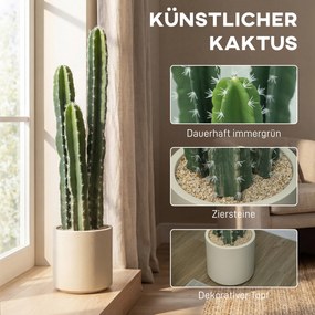 HOMCOM umělý kaktus v květináči, 95 cm — realistický trojkmenový dekor do domu a kanceláře
