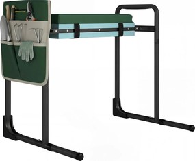Outsunny skládací zahradní podložka a stolička s kolenní podložkou, kapsou na nářadí a nastavitelnými nohami — nosnost 150 kg, 60,5 × 29 × 50 cm, zel…