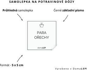 PARA OŘECHY - omyvatelná samolepka na dózu, výběr rozměrů Ø 5 cm / 5 x 5 cm / 6 x 8 cm | DomaLEP tvar: KOLEČKO, barva: PRŮHLEDNÁ - ČERNÉ písmo, velikost: Ø 5 cm - tučné písmo