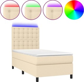 Box spring postel s matrací a LED krémová 90x200 cm textil 3135170