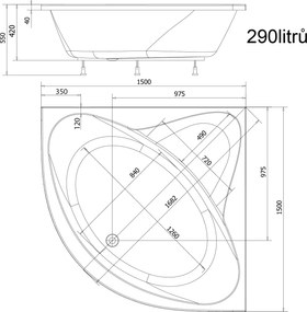 Aqualine DYJE rohová vana 150x150x42cm, bílá A1550
