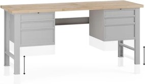 Výškově nastavitelný dílenský stůl G7, buková spárovka, 2000 x 800 x 840-1040 mm, 2x kontejner, 6 zásuvek, šedá