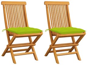 3062486 vidaXL Zahradní židle s jasně zelenými poduškami 2 ks masivní teak