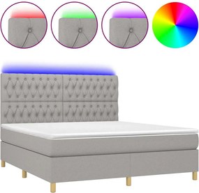 Box spring postel s matrací a LED světle šedá 180x200 cm textil 3135693