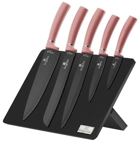 6dílná sada kuchyňských nerezových nožů s magnetickým stojanem PINK 19962