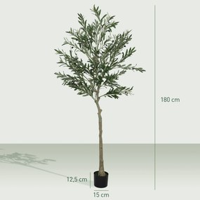 HOMCOM Umělý olivovník Velký 180 cm - Umělá rostlina, plastový olivovník v květináči, umělý strom s cementem, umělý mech pro obývací pokoj, ložnici, …