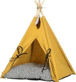 PawHut Tipi Stan pro Domácí Zvířata, Stan pro Kočky s Vyměnitelným a Pratelným Polštářem, Kočičí Dům s Protiskluzovým Spodkem, Hračková Kulička, pro K