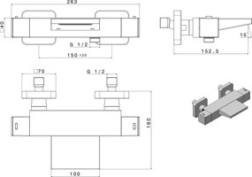 Sapho, DIMY nástěnná vanová termostatická baterie, kaskáda, černý, DM292BL