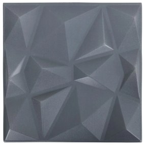 3D nástěnné panely 12 ks 50 x 50 cm diamant šedé 3 m² - Default Title