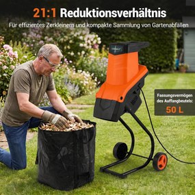 Costway Zahradní drtič elektrický 2500 Nožový drtič W na větve do 45 mm 21: 1