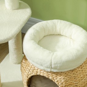 Škrabadlo PawHut 79 cm kočičí strom s jeskyní pro kočky, pelíšek, míčky na hraní, škrabadlo pro kočky se sisalovými škrabadly, pro kočky do 5 kg, kré…