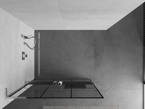 Mexen Kioto+ L, sprchová zástěna Walk-In s poličkou a věšákem 100 x 200 cm, 8mm čiré sklo černý vzor, ​​chromový profil, 800-100-123-01-77