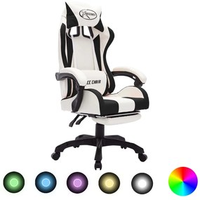 Herní židle s RGB LED podsvícením černo-bílá umělá kůže