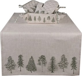 Béžový bavlněný běhoun se stromky Natural Pine Trees - 50*140 cm