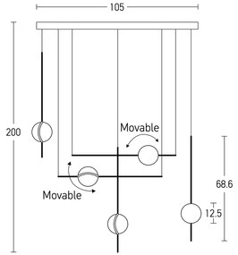 Zambelis 2001 závěsné LED svítidlo černé, 38W, 3000K, 105cm