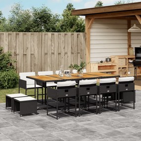 13dílný zahradní jídelní set s poduškami černý polyratan 3278114