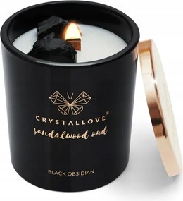 Crystallove Sójová svíčka s černým obsidiánem santalové dřevo oud 400 g