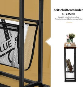 Costway Industrial odkládací stolek 2patrový úzký hnědá + – 48 × 18 × 54,5 cm