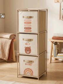 Sinsay - Dětský regál s látkovými úložnými boxy s potiskem medvídka a duhy - béžová