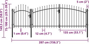 Zahradní brána Woerden ocel 1x4 m Černá 144362