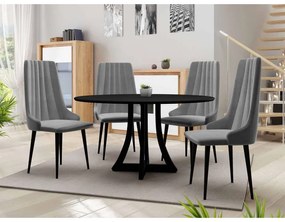 Kulatý stůl Dagerto FI 120 se 4 židlemi ST93 03, Barva: bílý lesk / černý lesk, Potah: Magic Velvet 2219