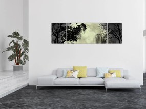 Obraz - Úplněk nad hladinou, černobílá varianta (170x50 cm)
