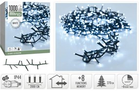 Venkovní světelný řetěz Twinkle, 20 m, 1000 LED, studená bílá, časovač, IP44, 20 m