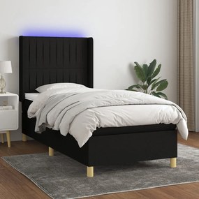 Box spring postel s matrací a LED černá 90x190 cm textil