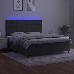 Box spring postel s matrací a LED tmavě šedá 160x200 cm samet 3136132