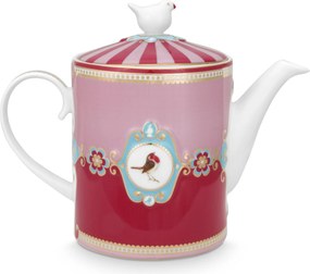 Pip Studio Love Birds čajová konvice 1,3l, červeno-růžová (čajová konvice 1,3litru)