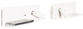 Sada 2 nástěnných lamp bílých vč. LED s USB a indukční nabíječkou - Riza