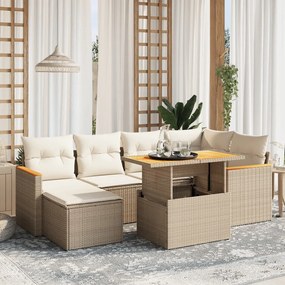 7dílná zahradní sedací souprava s poduškami béžová polyratan 3273179