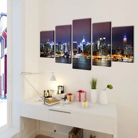 Sada obrazů, tisk na plátně, barevné panoráma New Yorku 200 x 100 cm 241551