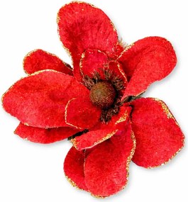 Dekorace umělý květ se svorkou, červená, 20 cm, látka