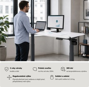 Elektrický stůl s nastavením výšky ergonomický antracitově-bílý, 1400x700 mm: ARIA
